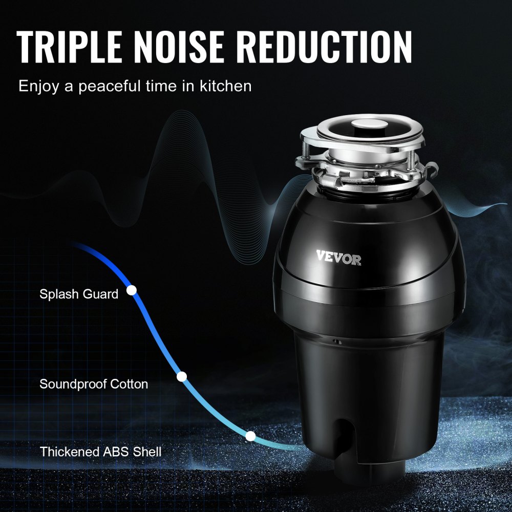 Garbage Disposal 1.25HP Continuous Food Waste Disposer 3360RPM EZ ...