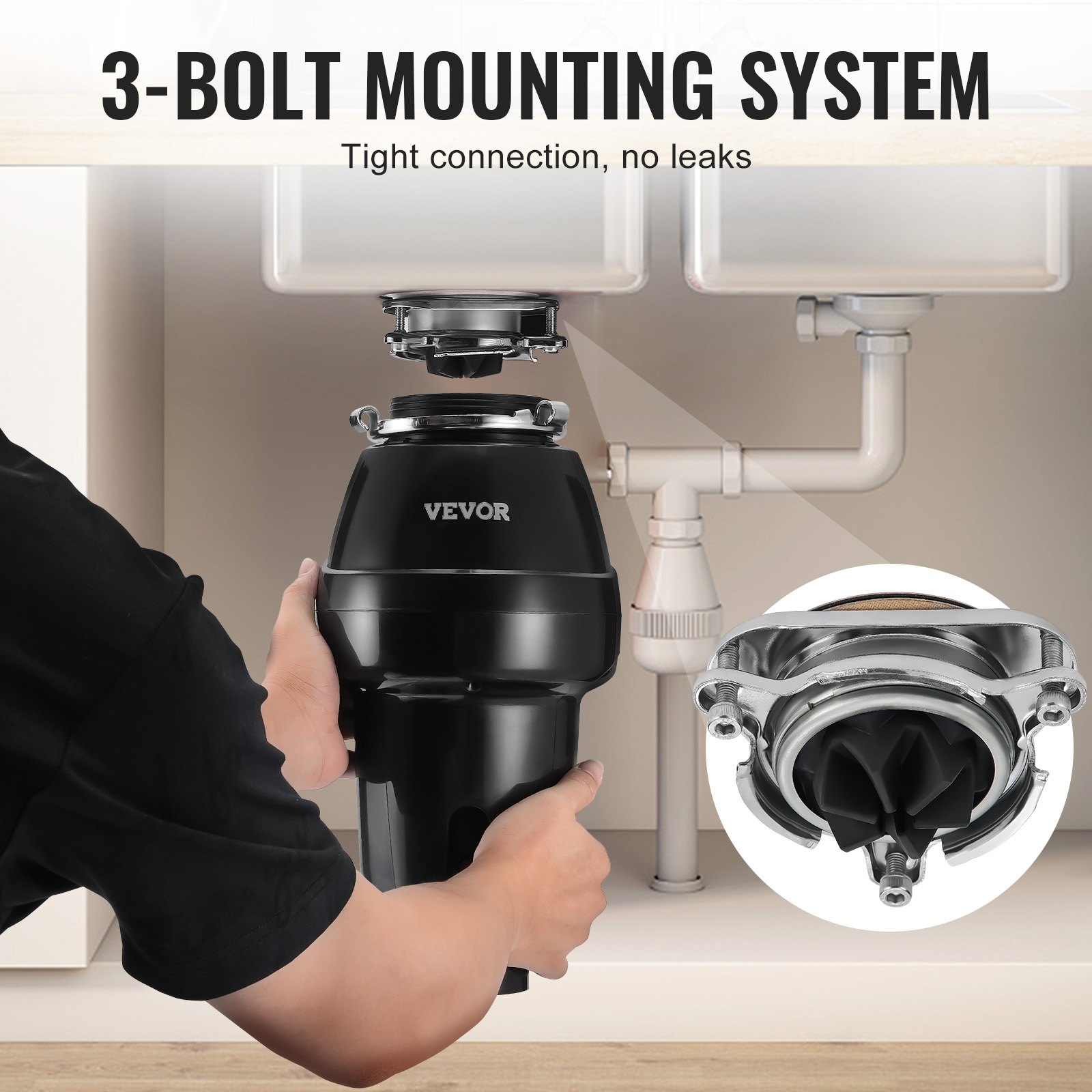 Garbage Disposal 3/4 HP Continuous Food Waste Disposer 3260 RPM 3-Bolt ...