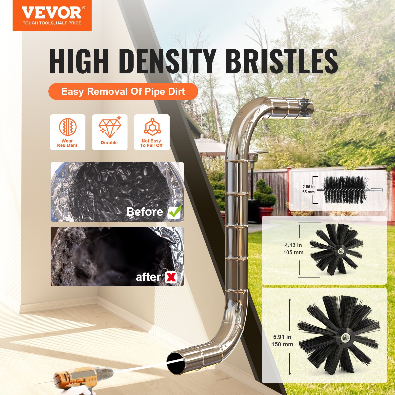 VEVOR 22 Pieces 30 FEET Dryer Vent Cleaner Kit, Include 3 Different ...