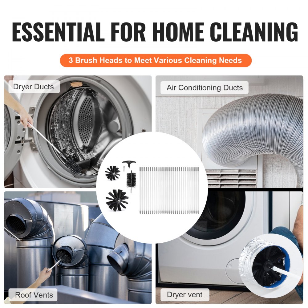 VEVOR 29 Pieces 40 FEET Dryer Vent Cleaner Kit, Include 3 Different ...