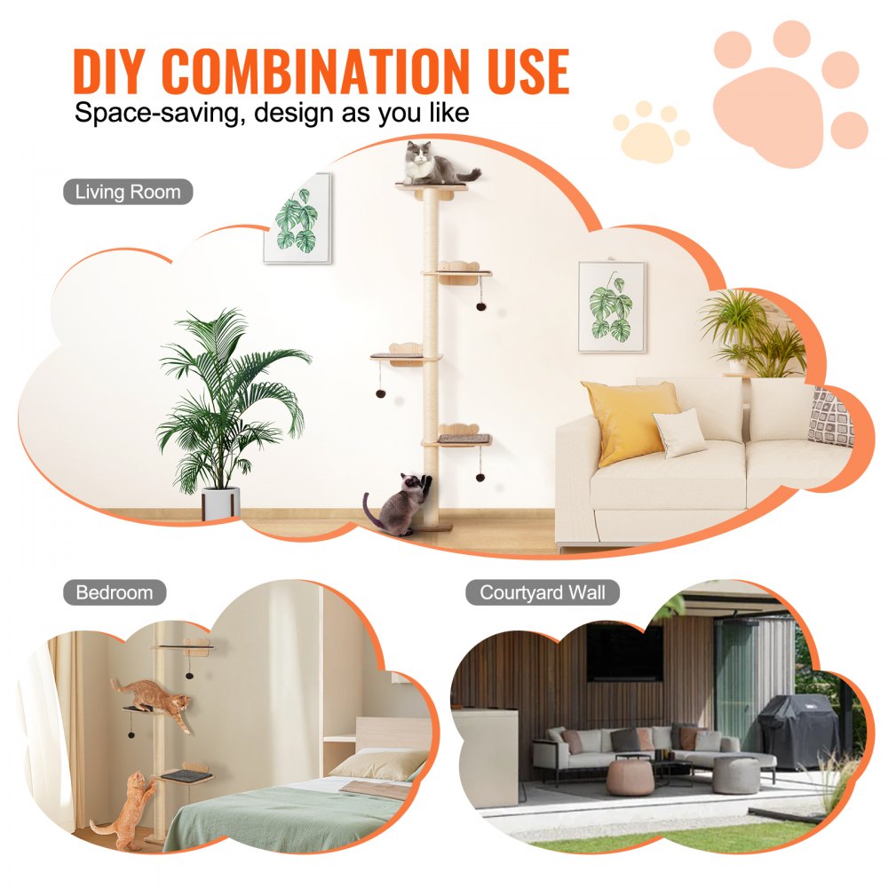 VEVOR Wall Mounted Cat Shelves Tree with Platform Tree-Shaped Cat ...