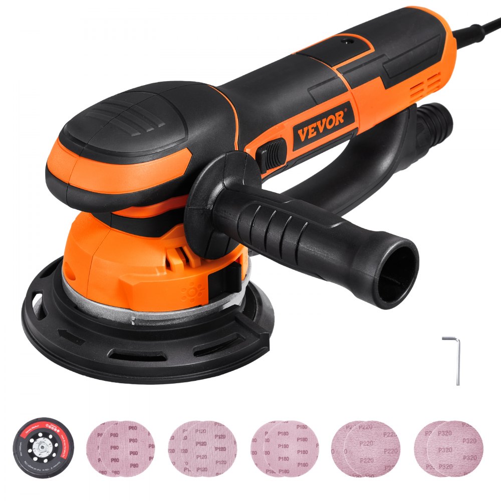 VEVOR Random Orbital Sander 6'' Dual-Action Sander 10 PCS Sandpapers 6 ...