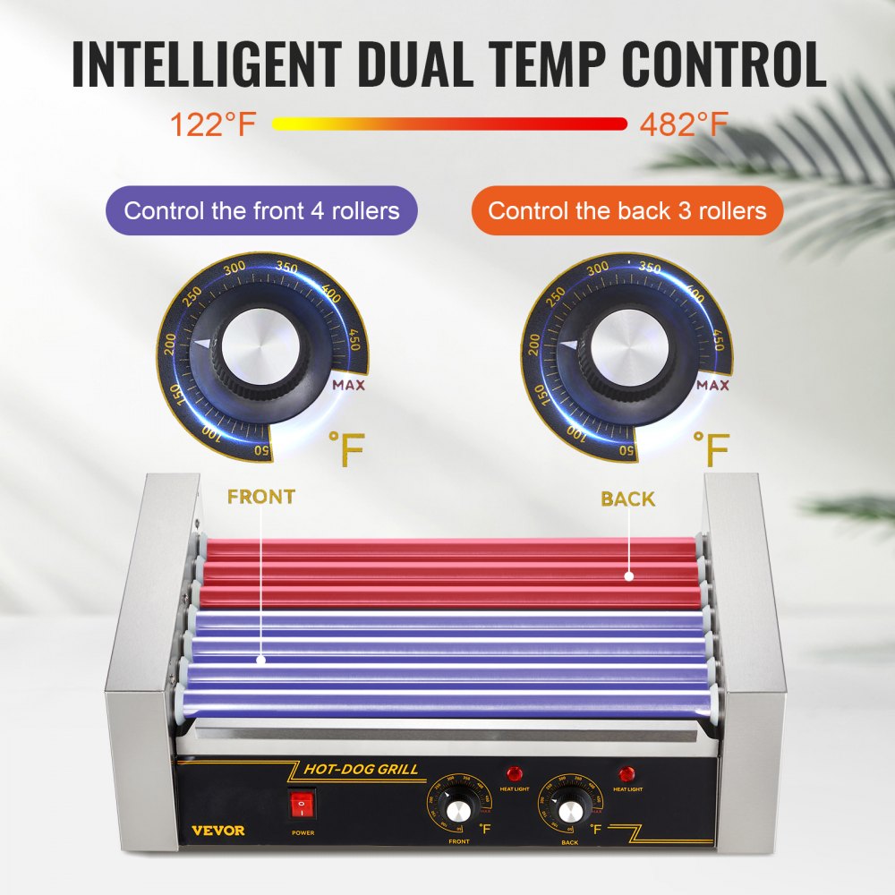 VEVOR Hot Dog Roller 7 Rollers 18 Hot Dogs Capacity 1050W Stainless ...