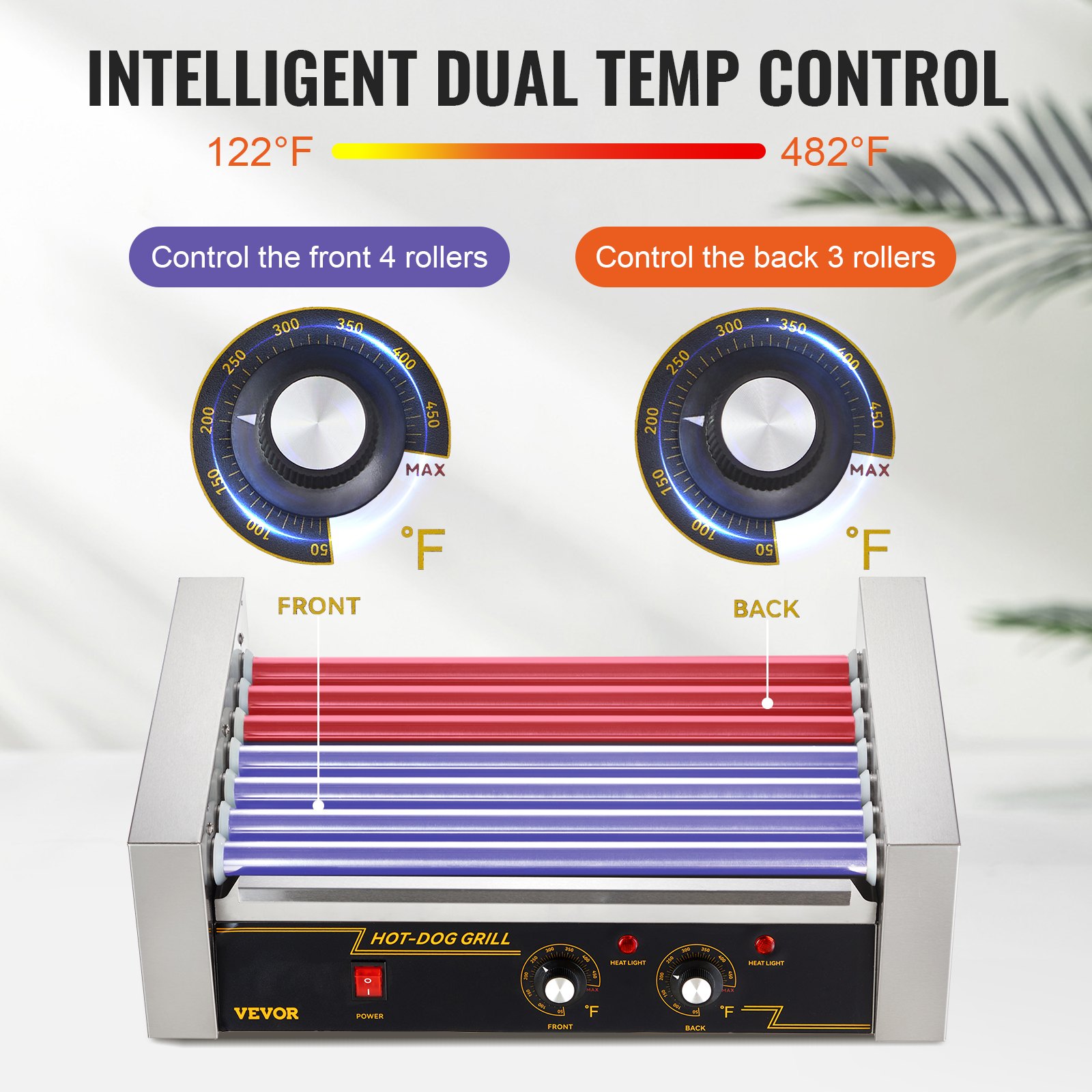 VEVOR Hot Dog Roller 7 Rollers 18 Hot Dogs Capacity 1050W Stainless ...