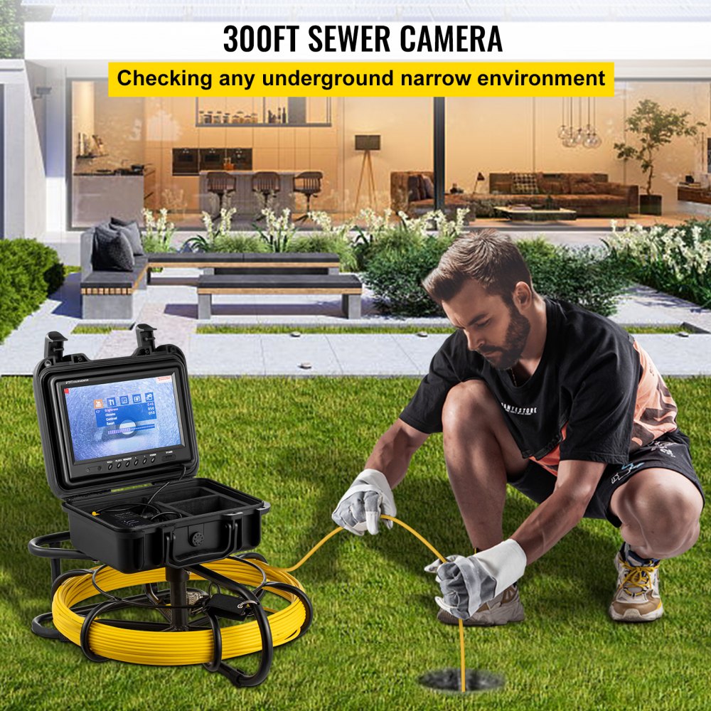 VEVOR Sewer Camera, 300FT, 9" Screen Pipeline Inspection Camera with ...