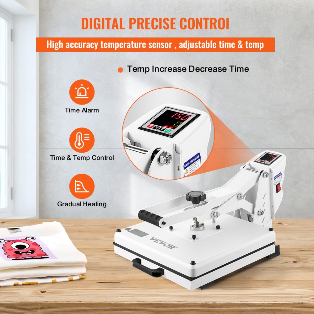 VEVOR Heat Press Machine, 15x15in / 38x38cm, Clamshell Sublimation Transfer Printer with Teflon ...