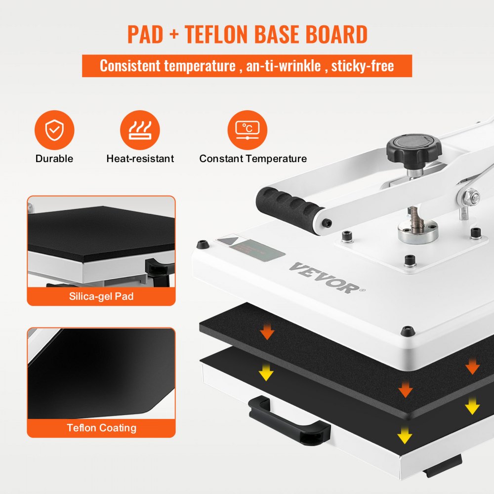 VEVOR Heat Press Machine, 15x15in / 38x38cm, Clamshell Sublimation Transfer Printer with Teflon ...