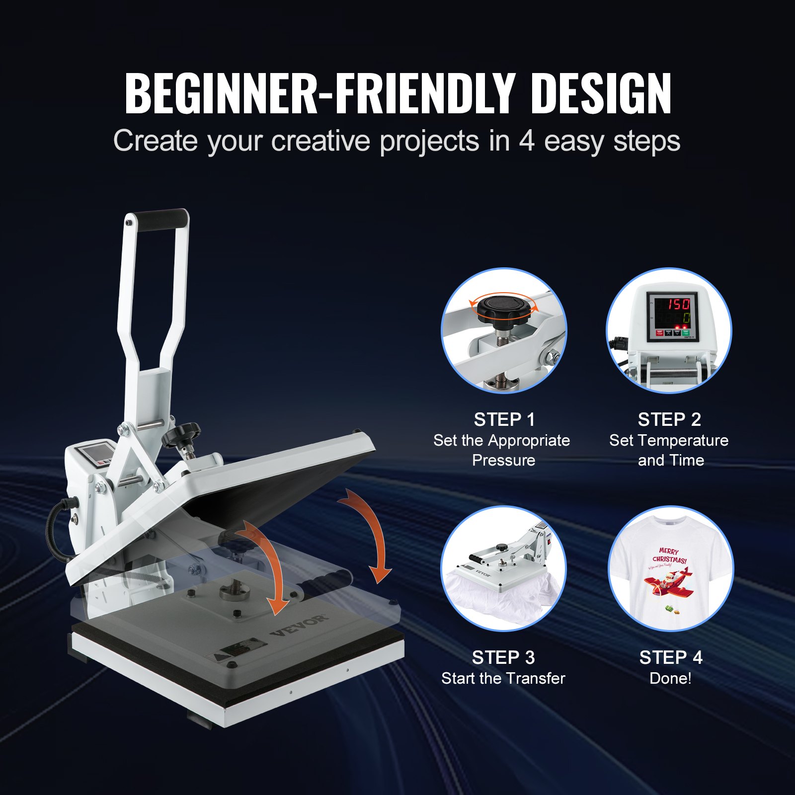 VEVOR Heat Press Machine, 15x15in / 38x38cm, Clamshell Sublimation Transfer Printer with Teflon ...