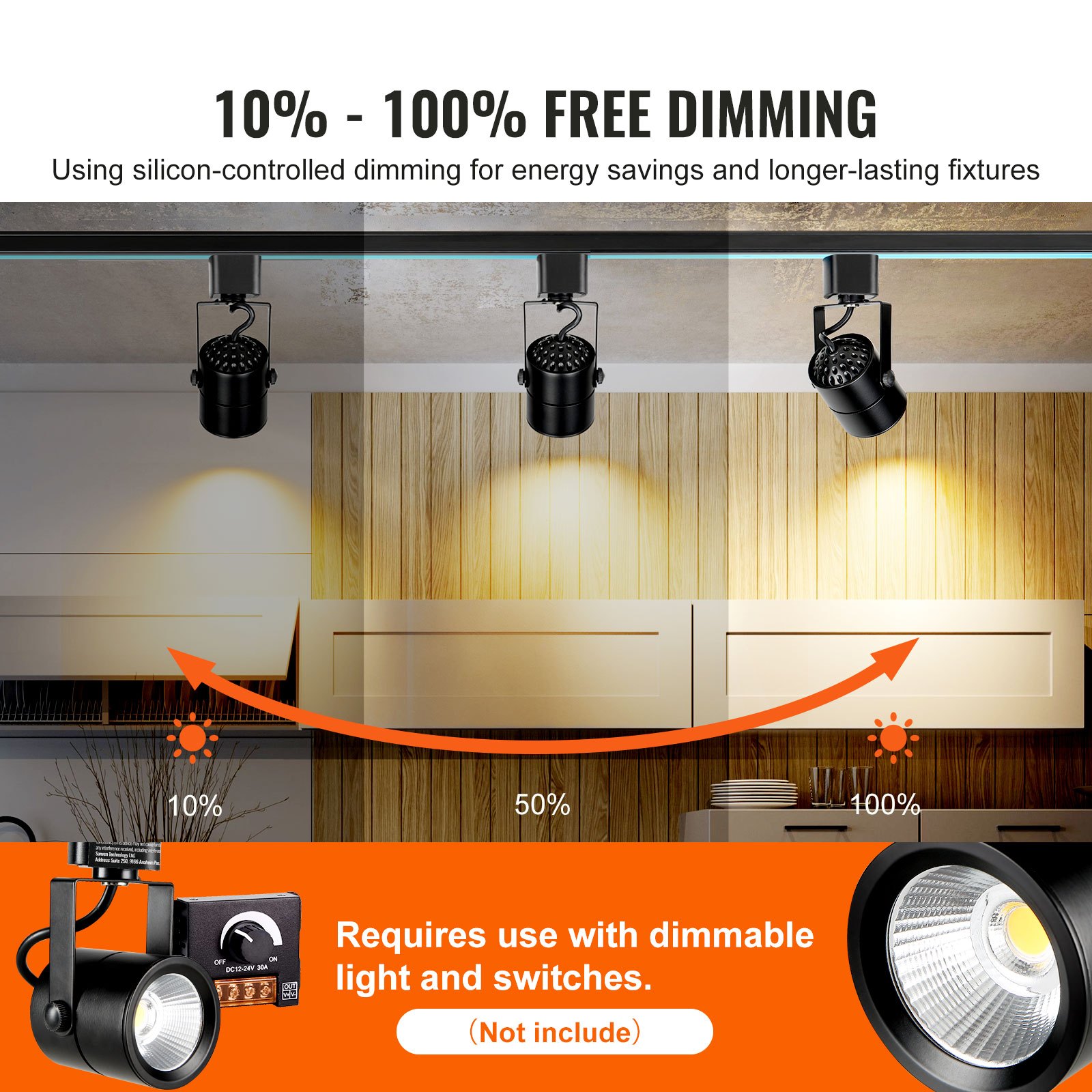 VEVOR LED Track Lighting Heads, 6.5W 3000K 470lm Warm White, Dimmable H ...