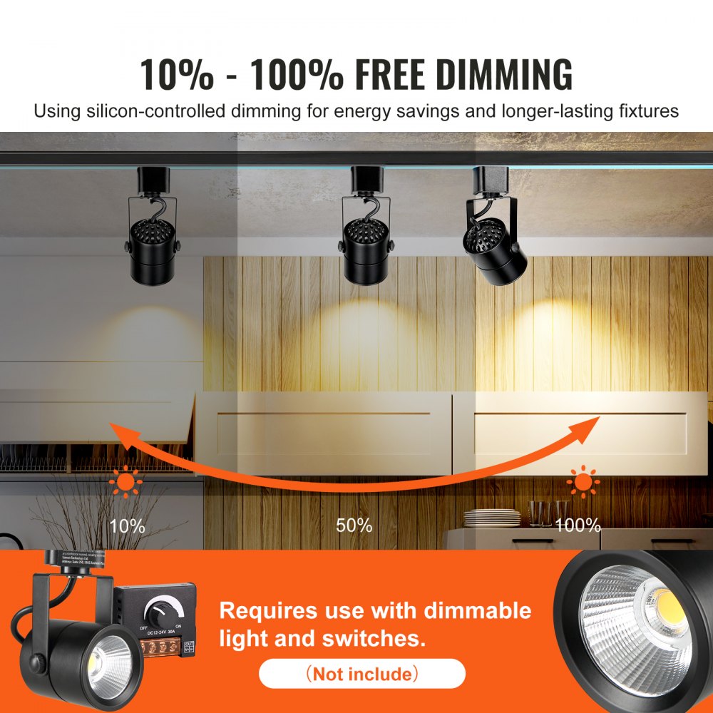 VEVOR LED Track Lighting Heads, 6.5W 3000K 470lm Warm White, Dimmable H ...