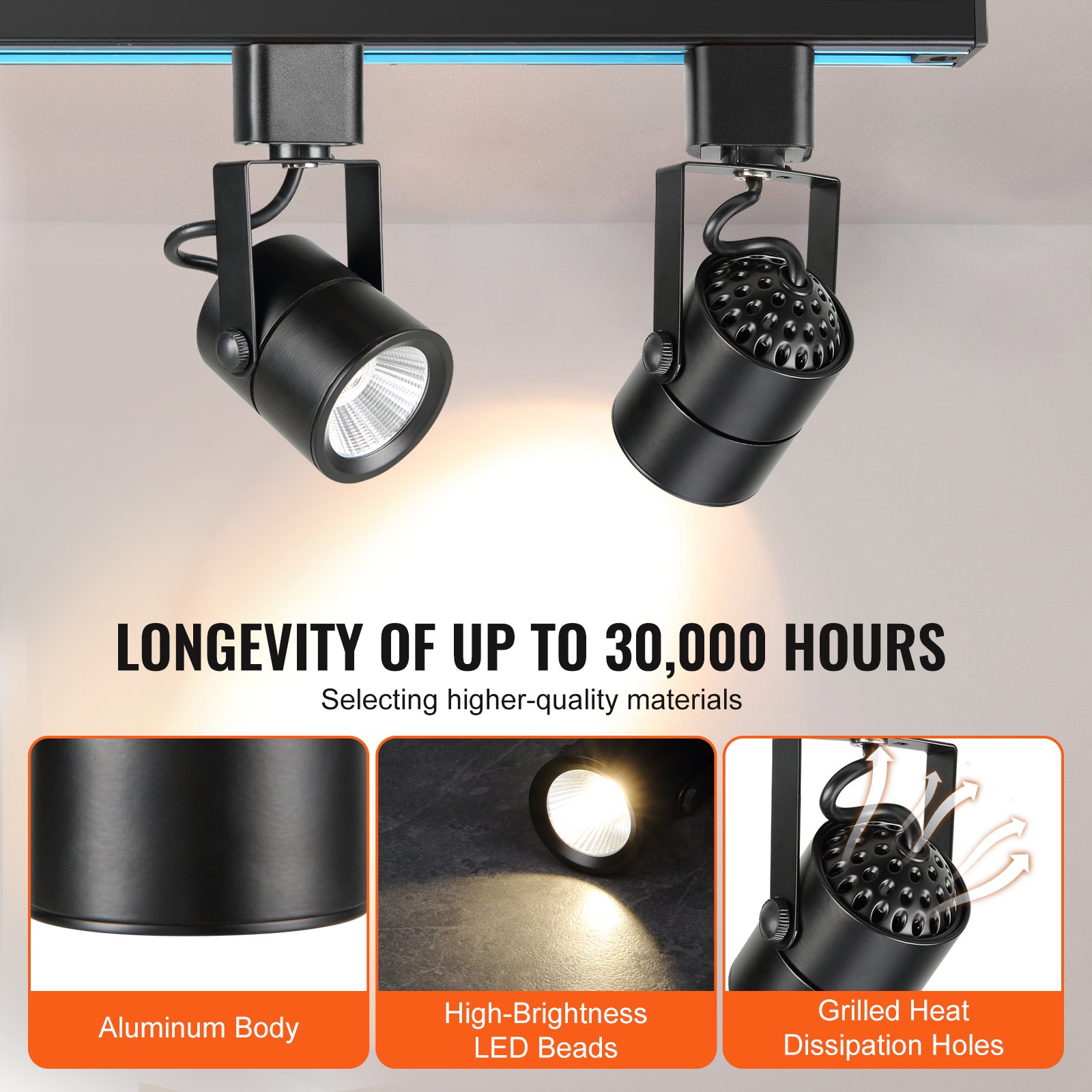 VEVOR LED Track Lighting Heads, 6.5W 3000K 470lm Warm White, Dimmable H ...