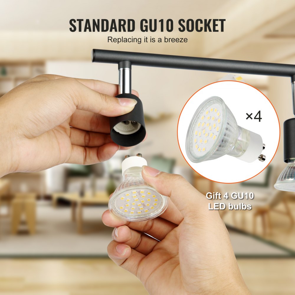 VEVOR 4-Light LED Track Lighting Kit, Ceiling Spot Light with Rotatable ...