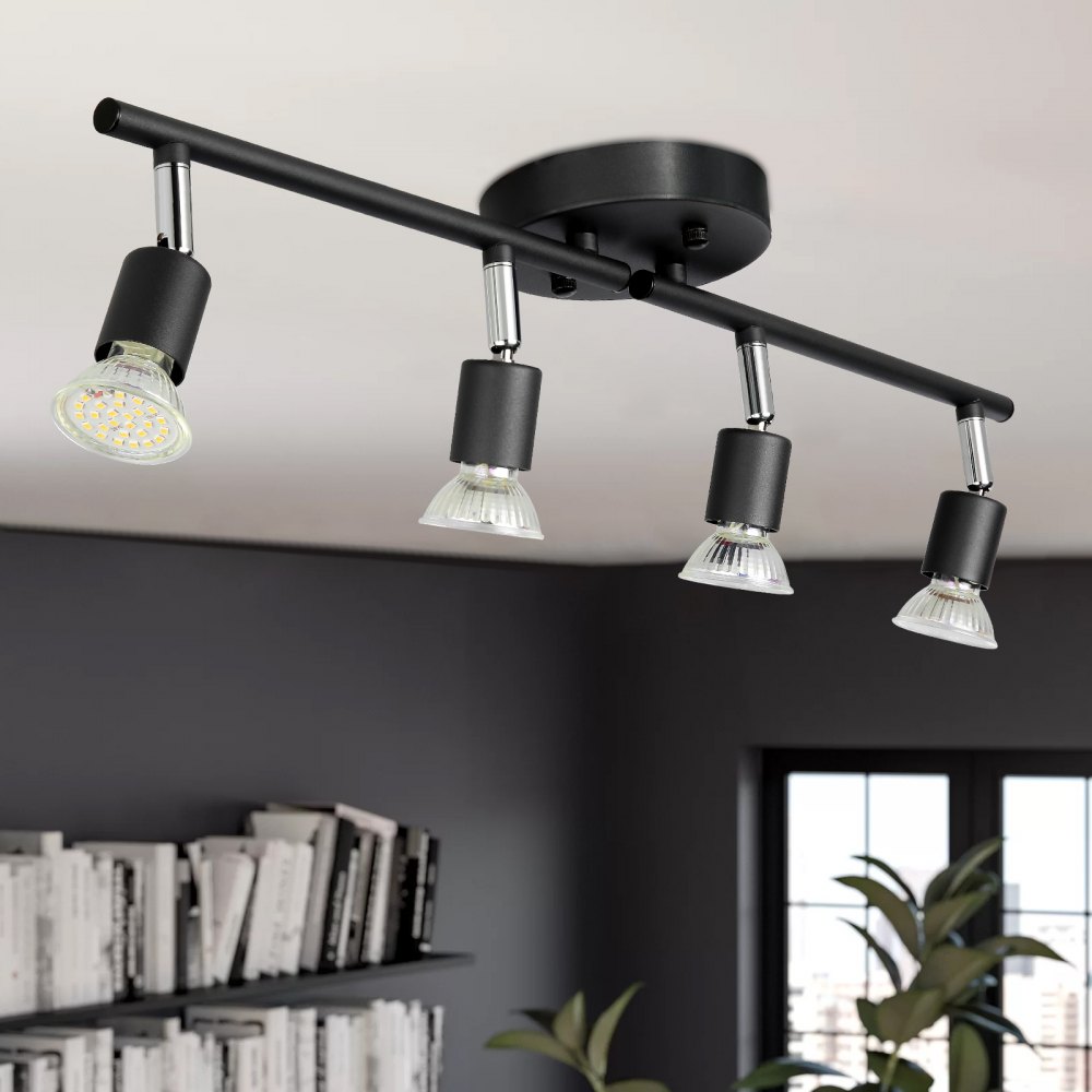 VEVOR 4-Light LED Track Lighting Kit, Ceiling Spot Light with Rotatable ...