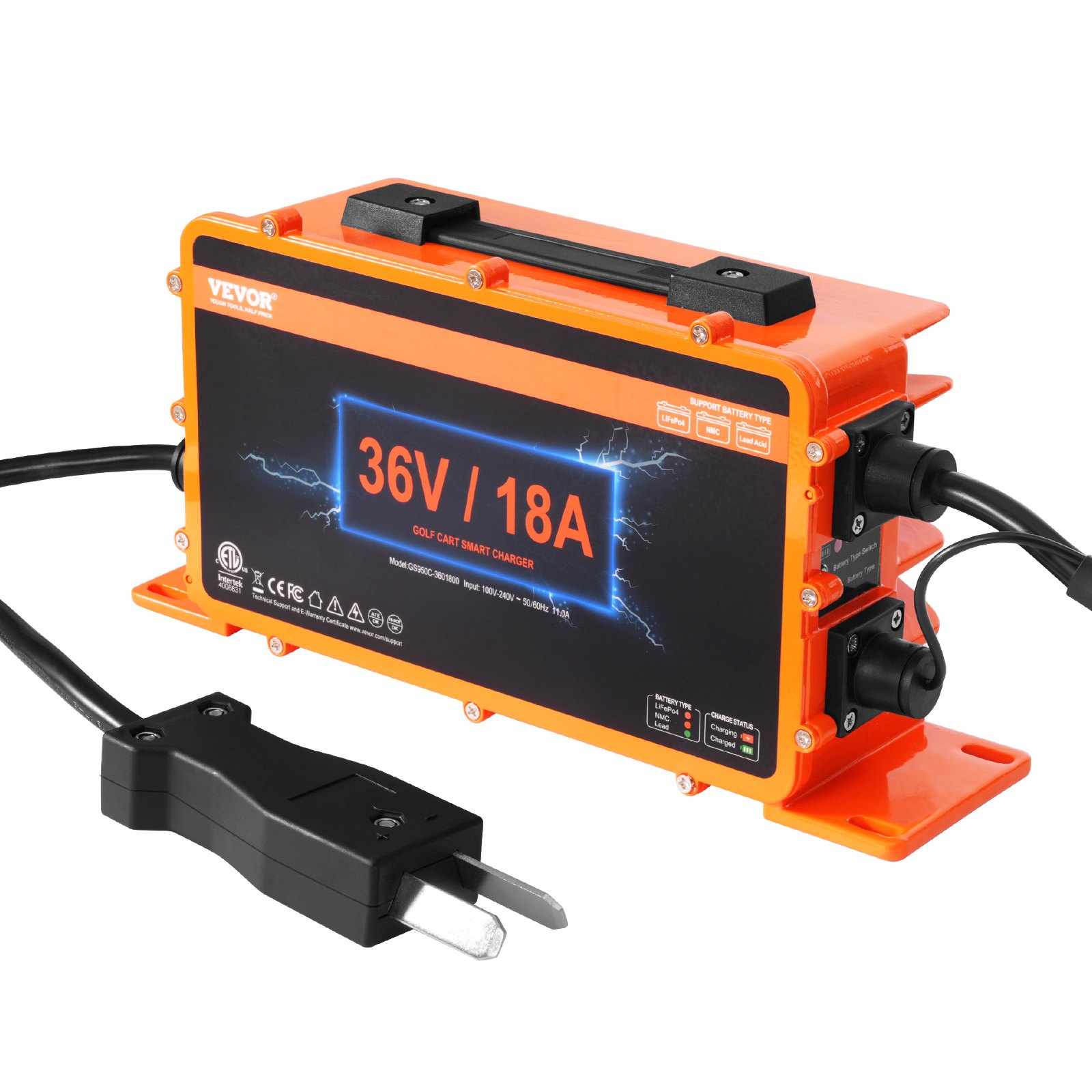 VEVOR 36 Volt Golf Cart Battery Charger, 18 AMP, Smart Club Car Charger ...
