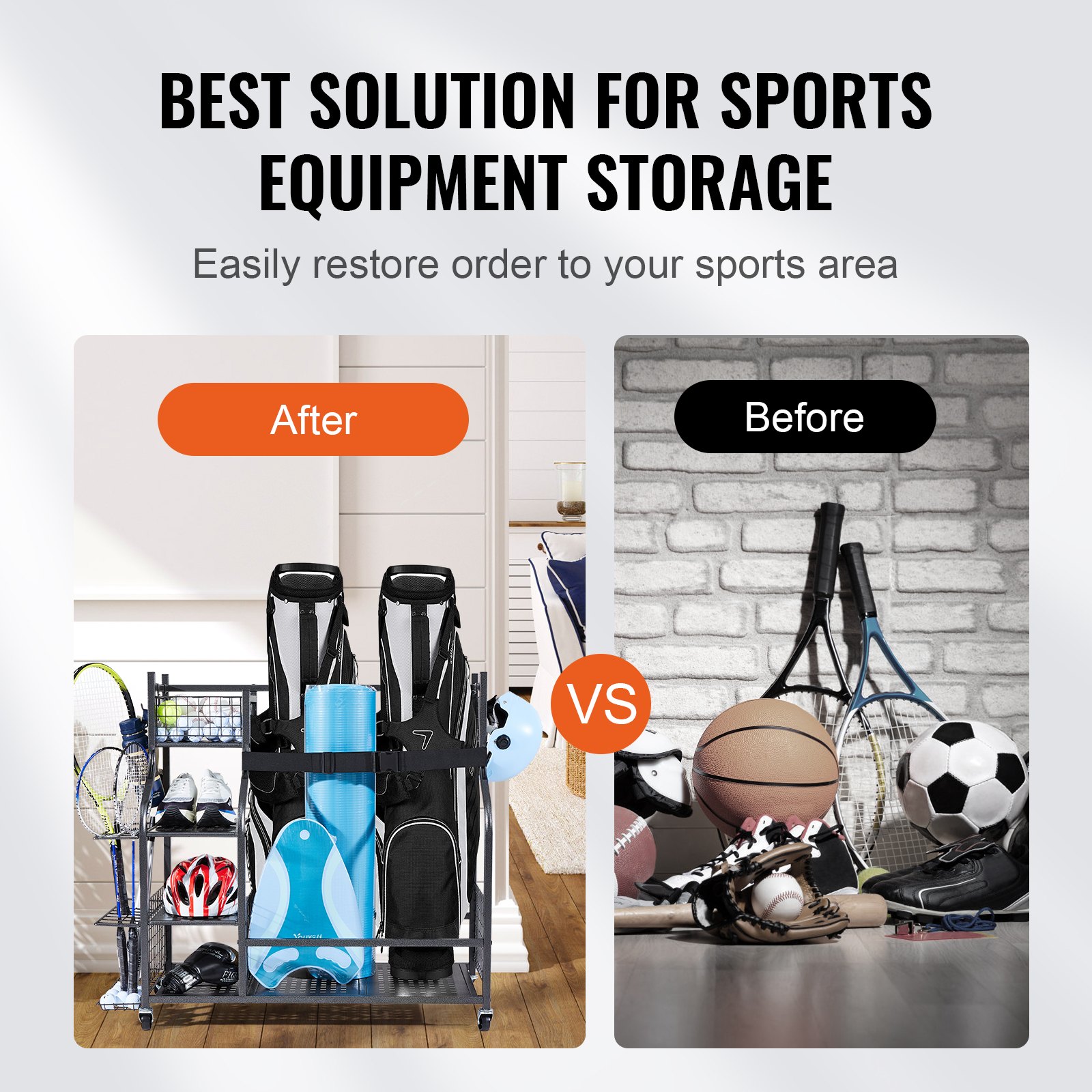 VEVOR Golf Storage Garage Organizer, 2 Golf Bag Stand Holder and Other ...