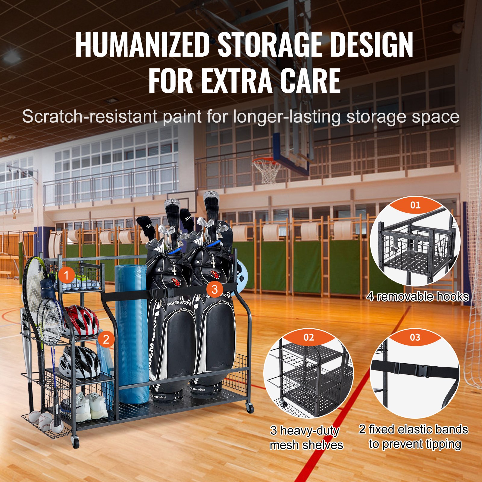 VEVOR Golf Storage Garage Organizer, 3 Golf Bag Stand Holder and Other ...