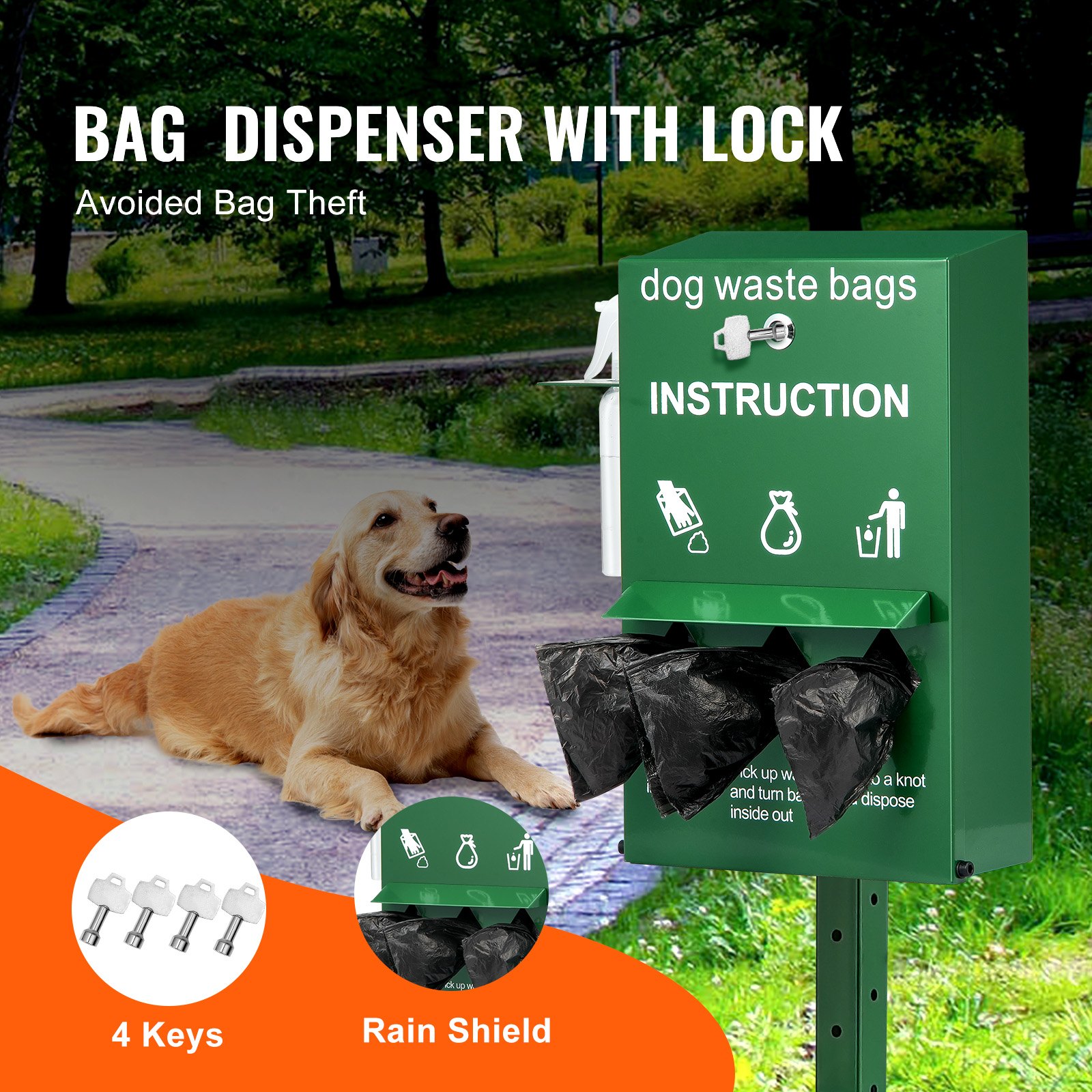 Dog Waste Station Bag Dispenser with 600 Bags Lockable Dog Poop Bag ...