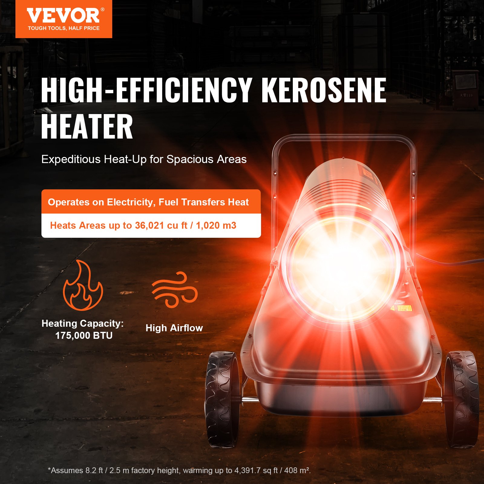 VEVOR Kerosene Forced Air Heater, 175000 BTU Portable Air Space Heater ...