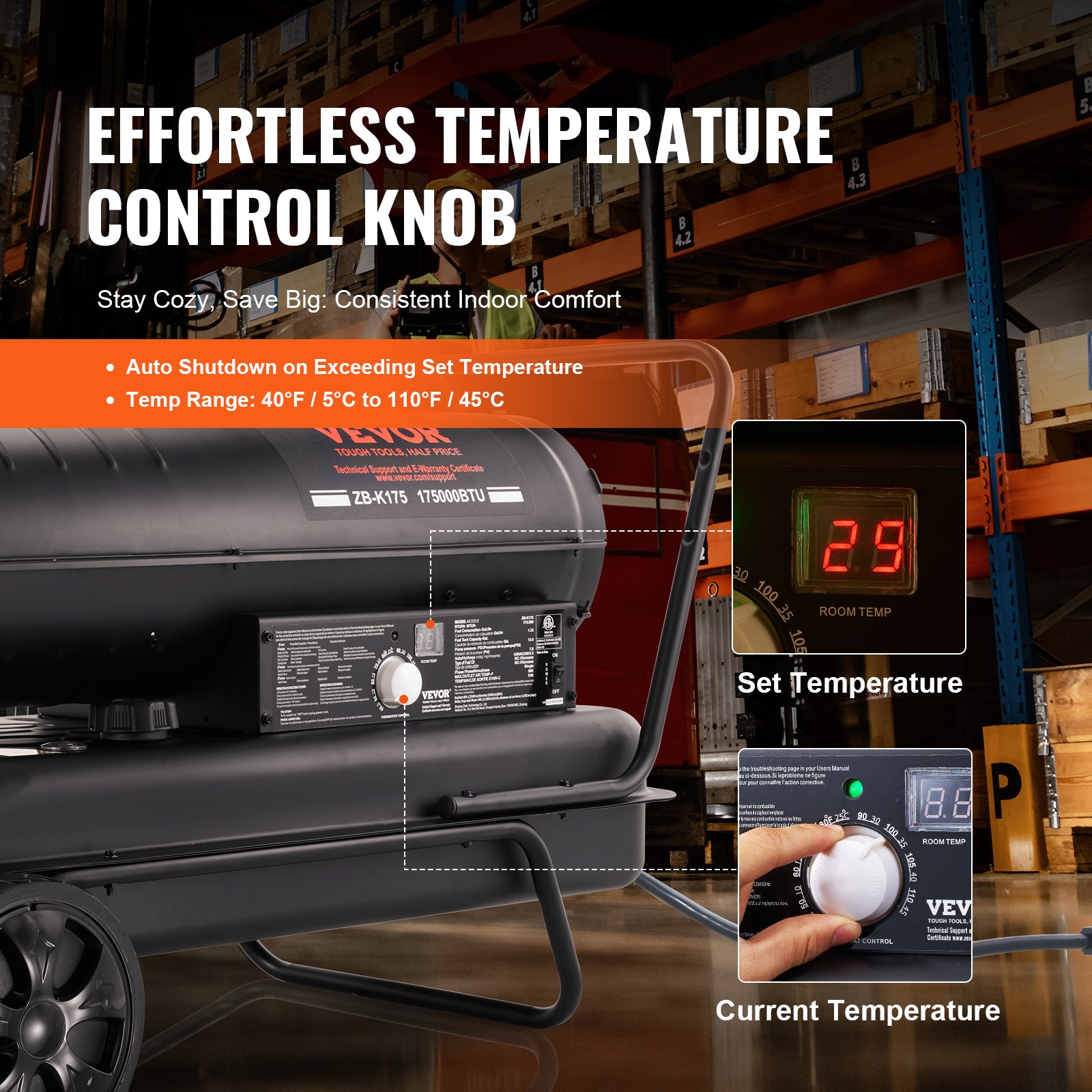 VEVOR Kerosene Forced Air Heater, 175000 BTU Portable Air Space Heater ...