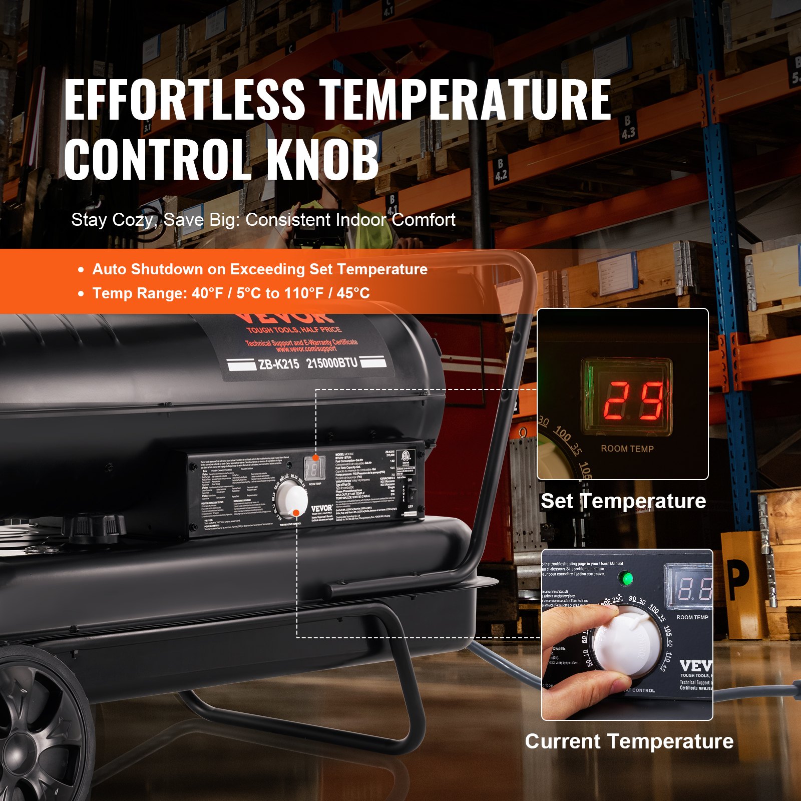 VEVOR Kerosene Forced Air Heater, 215000 BTU Portable Torpedo Diesel ...