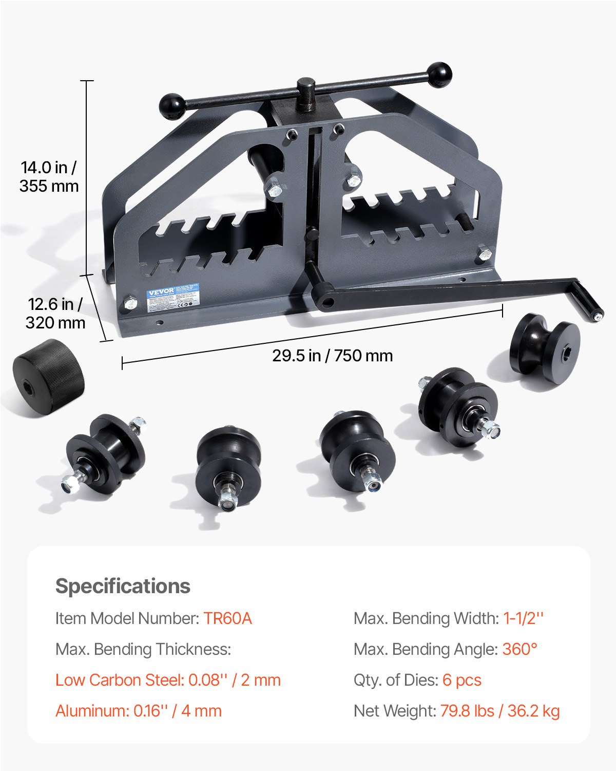 VEVOR Tube Roller Bender Max 1-1/2" Manual Tube Pipe Roller Bender with ...
