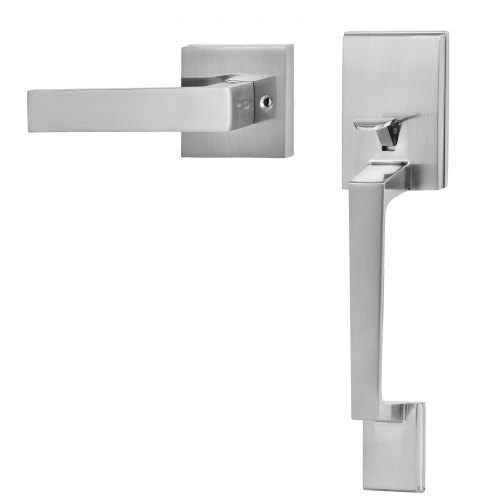 VEVOR Front Door Handle, Satin Nickel Square Handle Set with Lever Door ...