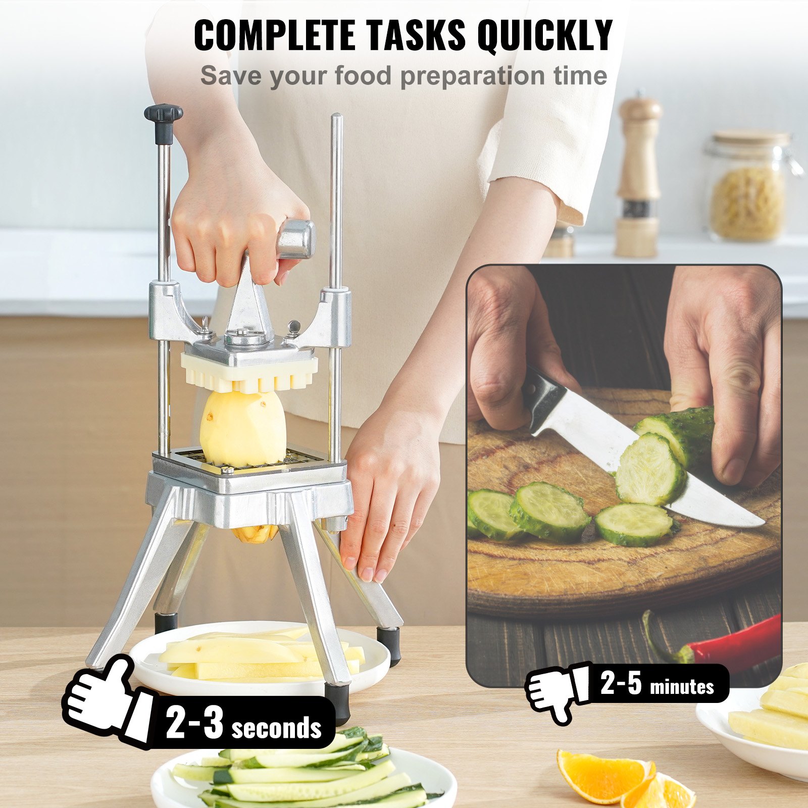 VEVOR Potato Slicer Commercial Vegetable Fruit Cutter Chopper 4 Blades ...