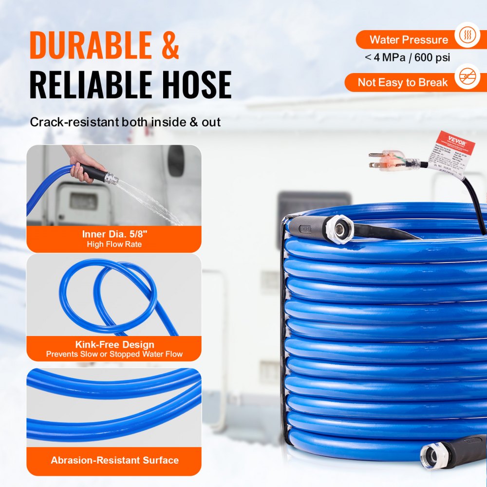 VEVOR 100ft Heated Water Hose for RV, Heated Drinking Water Hose ...