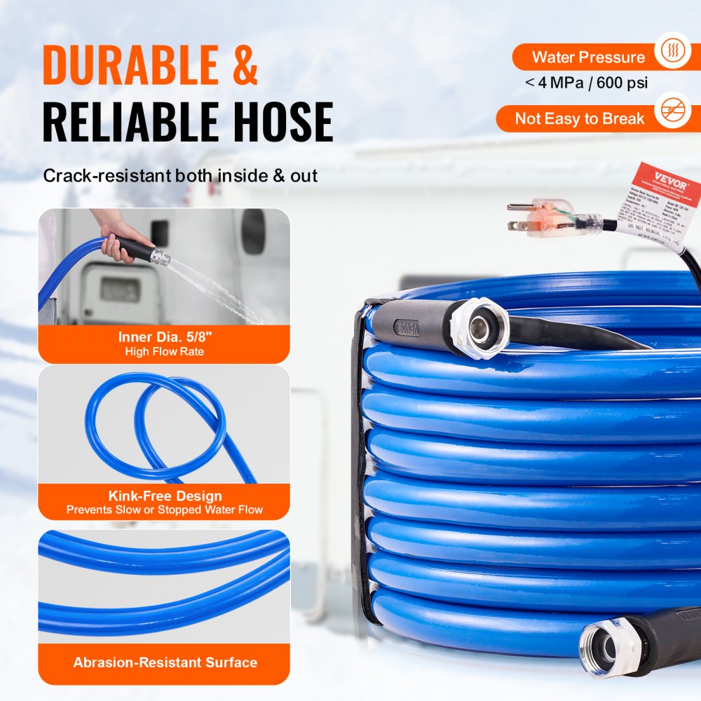 VEVOR 50ft Heated Water Hose for RV, Heated Drinking Water Hose ...