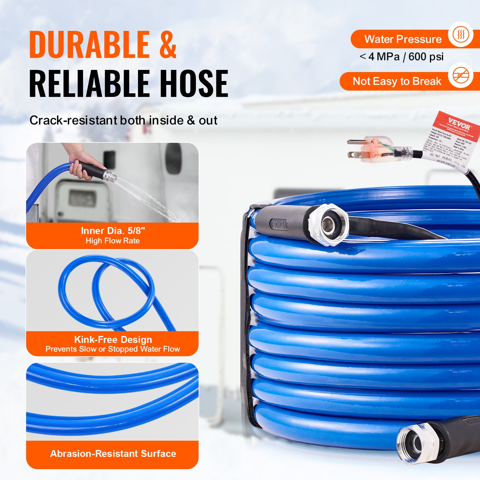 VEVOR 50ft Heated Water Hose for RV, Heated Drinking Water Hose ...