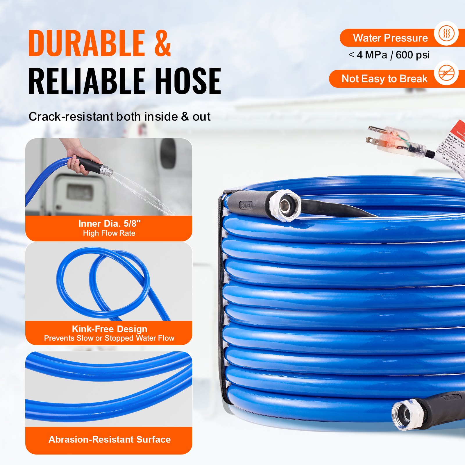 VEVOR 75ft Heated Water Hose for RV, Heated Drinking Water Hose ...