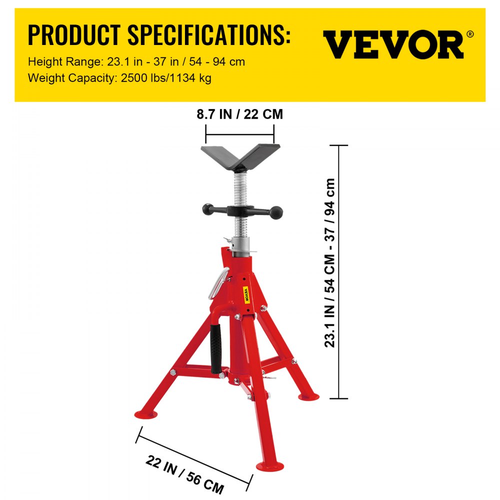 VEVOR V Head Pipe Stand 1/8"-12" Capacity,Adjustable Height 20"-37 ...