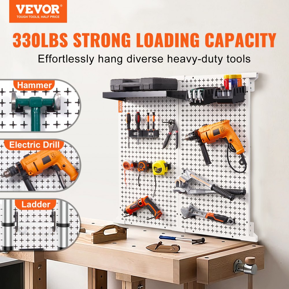 VEVOR Pegboard Wall Organizer 32" x 32", 330LBS Loading Garage Metal ...