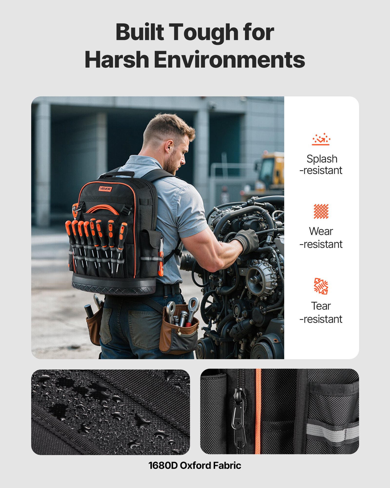 VEVOR Tool Backpack, 64 Pockets, Heavy-duty Tools Storage Organizer ...