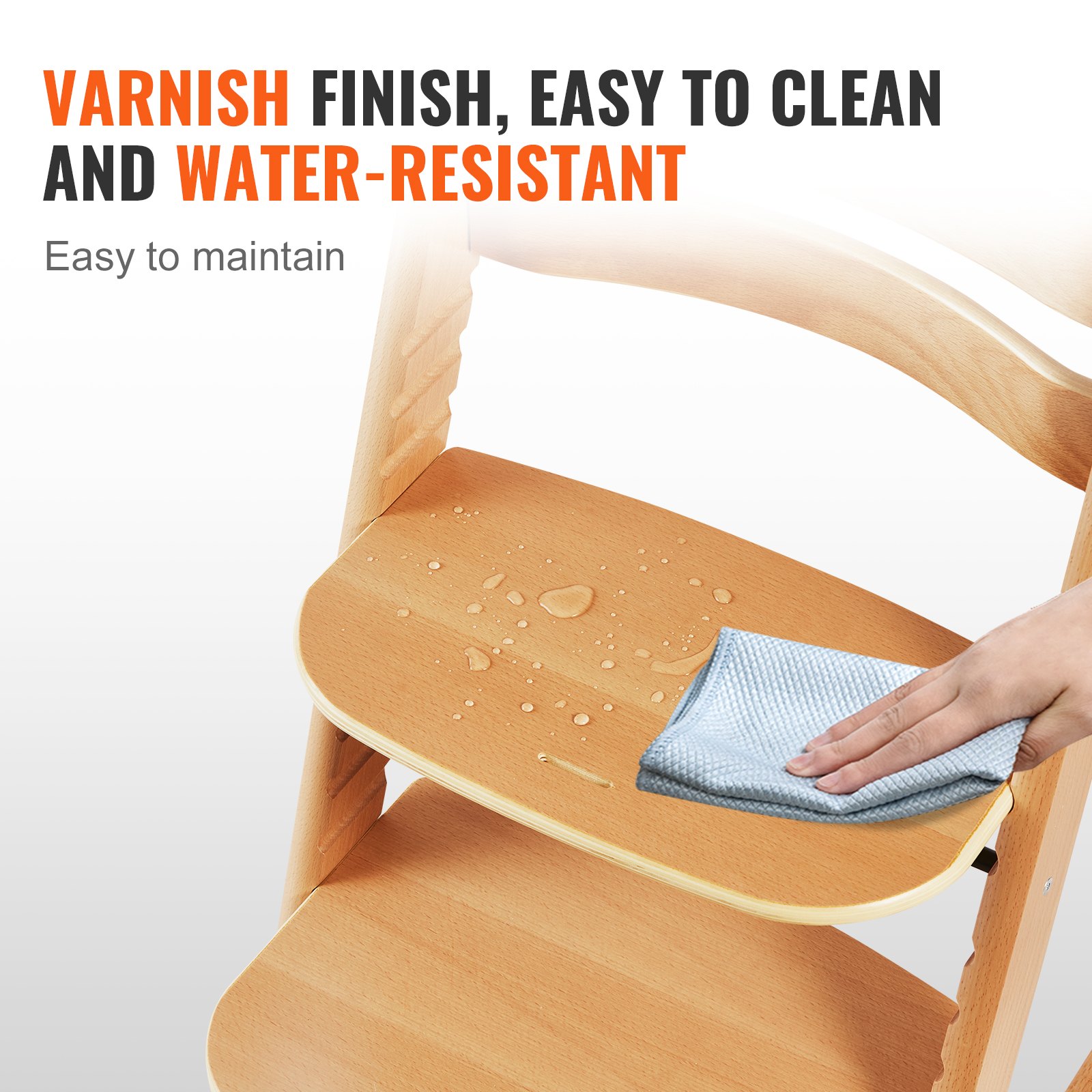 VEVOR Wooden High Chair for Babies & Toddlers, Convertible Adjustable ...