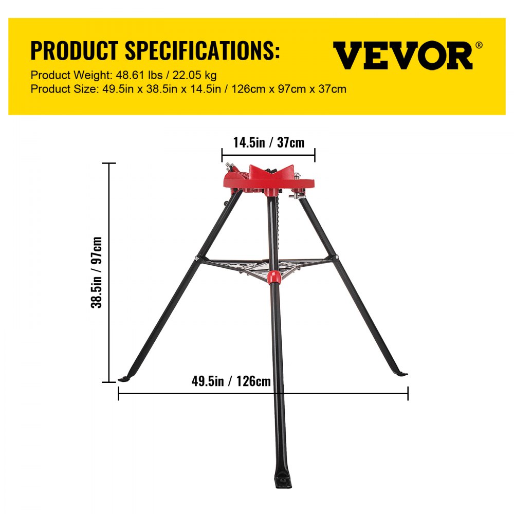 VEVOR 460-6 Tripod Pipe Chain Vise 1/8\"-6\" Capacity,Pipe Stand ...