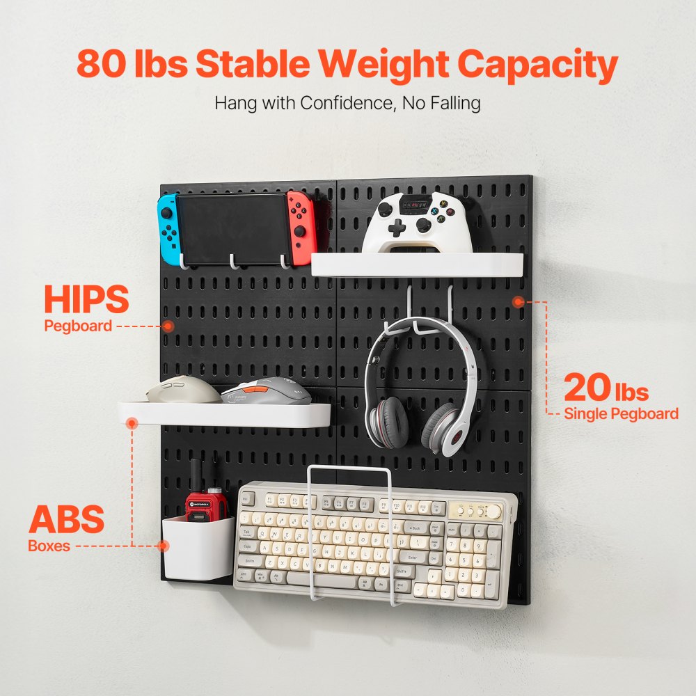 VEVOR Pegboard Combination Kit, 280 x 280 mm Plastic Pegboard, 4 Panels ...