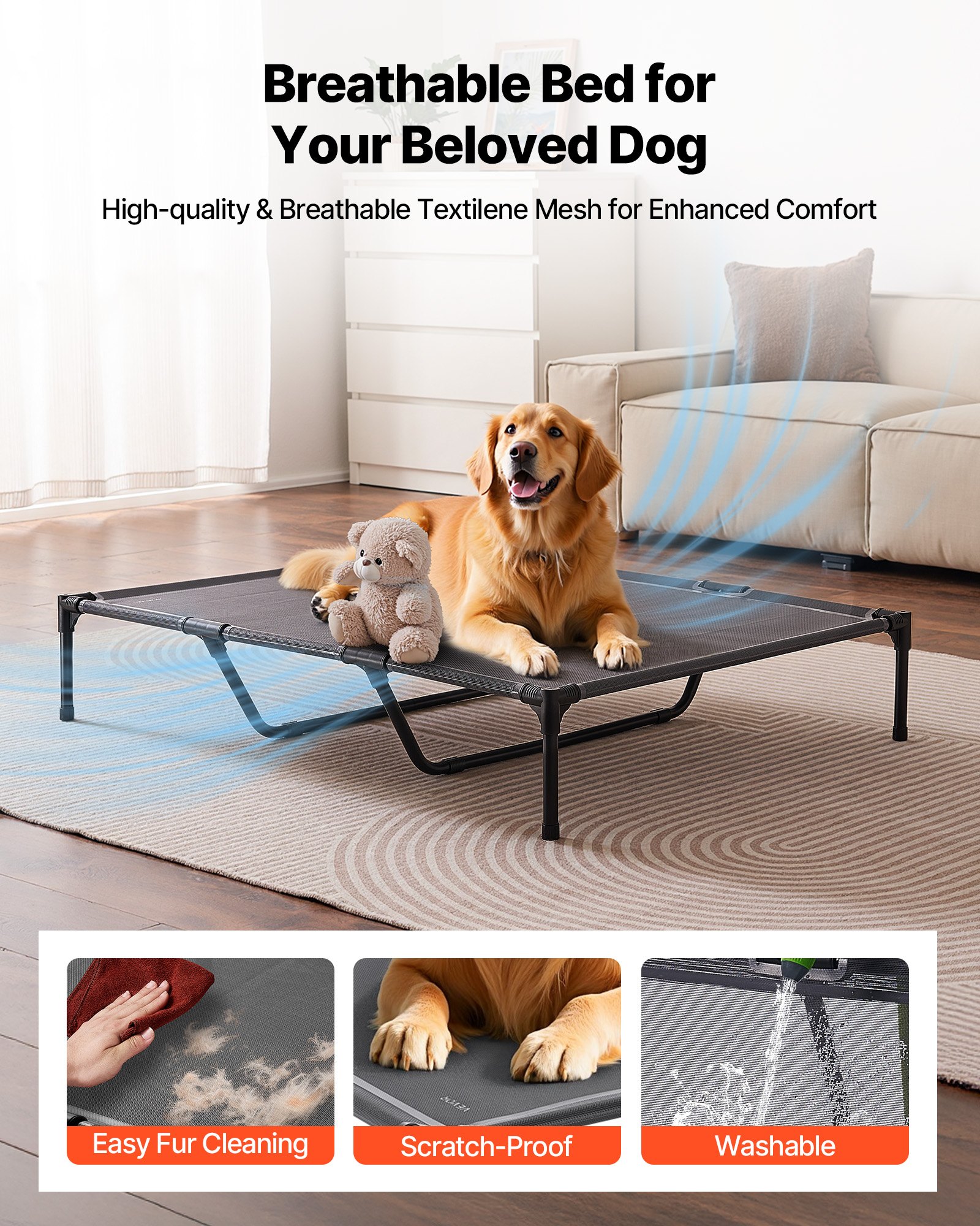 VEVOR Elevated Dog Bed for Large Dogs, Portable Raised Dog Cot with ...