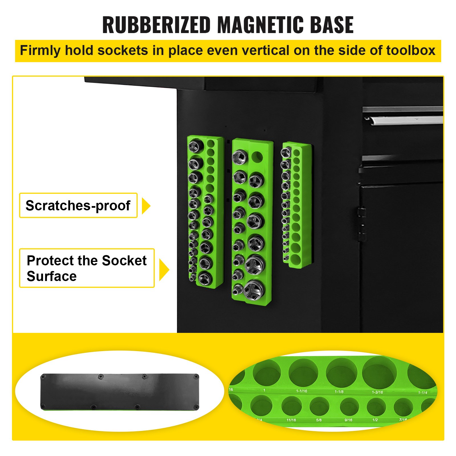 VEVOR 3-Pack Metric Magnetic Socket Organizers, 1/2-inch, 3/8-inch, 1/4 ...