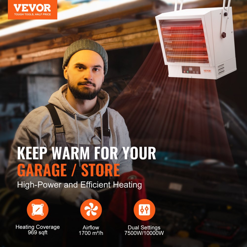 VEVOR Electric Garage Heater 10000 Watt Digital Fan Forced Wall Ceiling Mount Shop Heater with Remote Control Overheat Protection Hardwired Heater with 9 Hour Timer Ideal for Workshop ETL Listed VEVOR...
