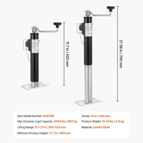Trailer Jack Weld-on Pipe Mount Swivel Trailer Jack 2000 lbs 10" Travel ...