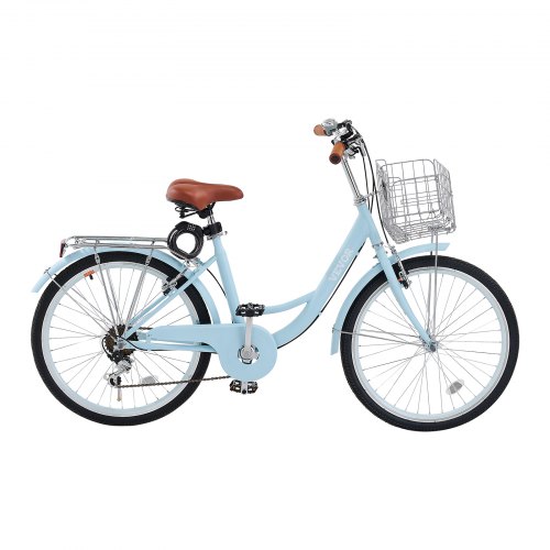 26-Inch Cruiser Bike 7-Speed Light Blue Beach Cruiser Bike with Basket ...