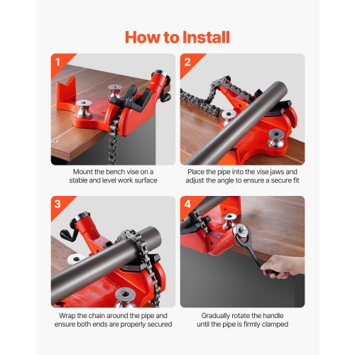 Screw Bench Chain Vise 1/2 to 8 inch Capacity Heavy Duty Chain Pipe Vise | VEVOR US