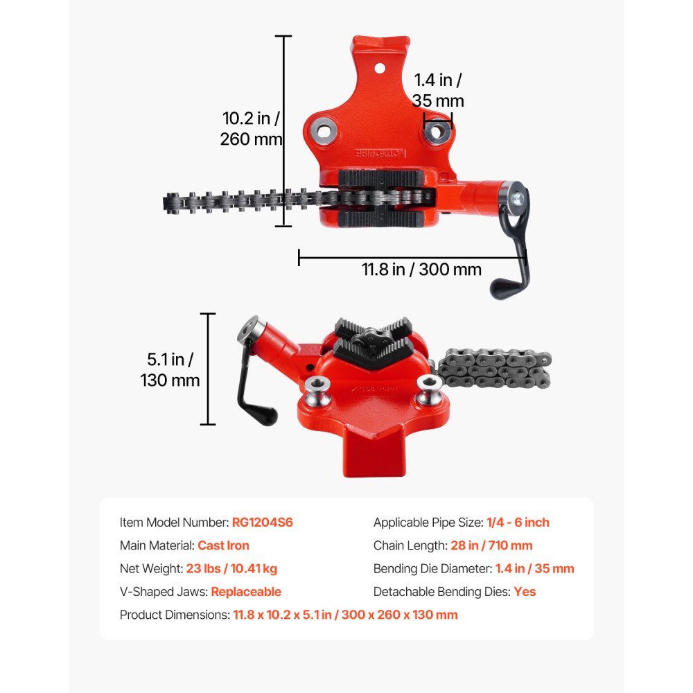 VEVOR Heavy-Duty Pipe Chain Vise, 1/4" - 6" Pipe Capacity, 28" Rugged ...