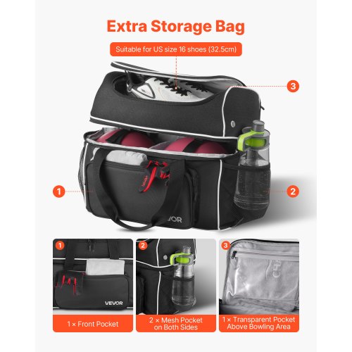 2 Ball Bowling Bag with Wheels Four Roller Bowling Bag with Shoe ...