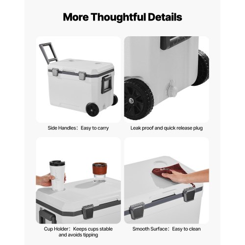 Portable Cooler 45 QT Insulated Wheeled Cooler 64 Can Capacity with Cup ...