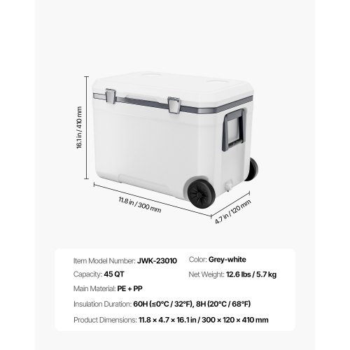 Portable Cooler 45 QT Insulated Wheeled Cooler 64 Can Capacity with Cup ...