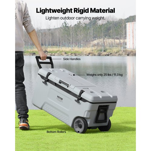Portable Cooler 74 QT Insulated Wheeled Cooler 120 Can Capacity with ...