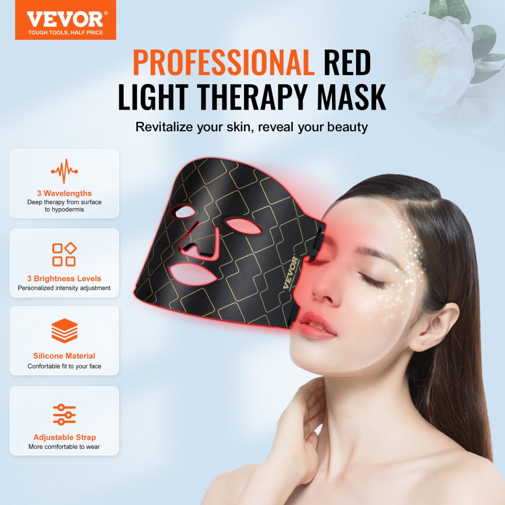 VEVOR Red Light Therapy for Face LED Face Mask Light Therapy with 3 ...
