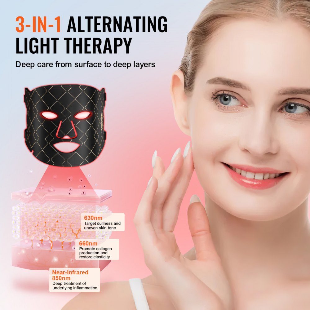 VEVOR Red Light Therapy for Face LED Face Mask Light Therapy with 3 ...